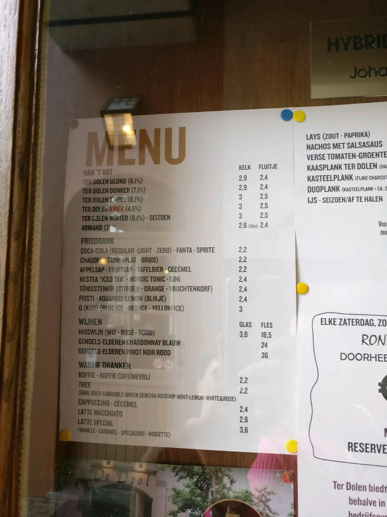 Menu at Ter Dolen, Houthalen-Helchteren