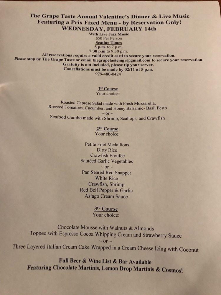 Menu at The Grape Taste Restaurant, Lake Jackson
