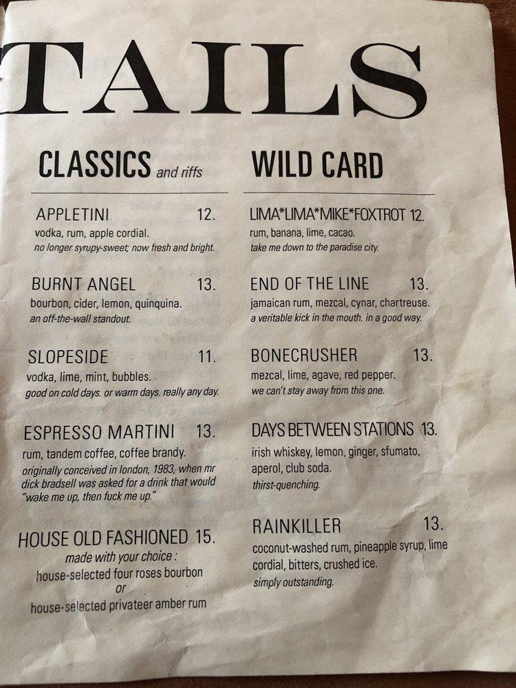 Menu at The Portland Hunt & Alpine Club, Portland