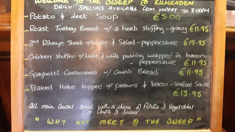 Menu at The Sweep Bar, Ireland