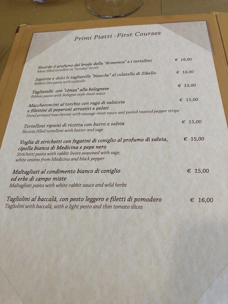 Menu at All'Osteria Bottega restaurant, Bologna
