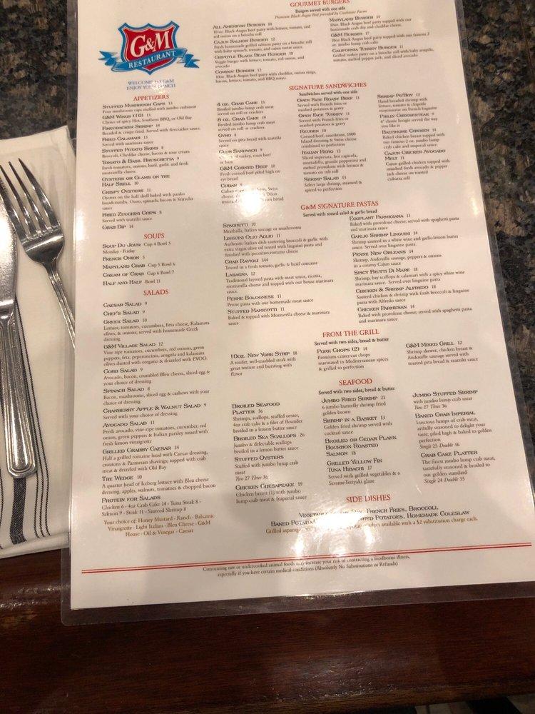 Menu at G & M Restaurant, Linthicum Heights, 804 N Hammonds Ferry Rd