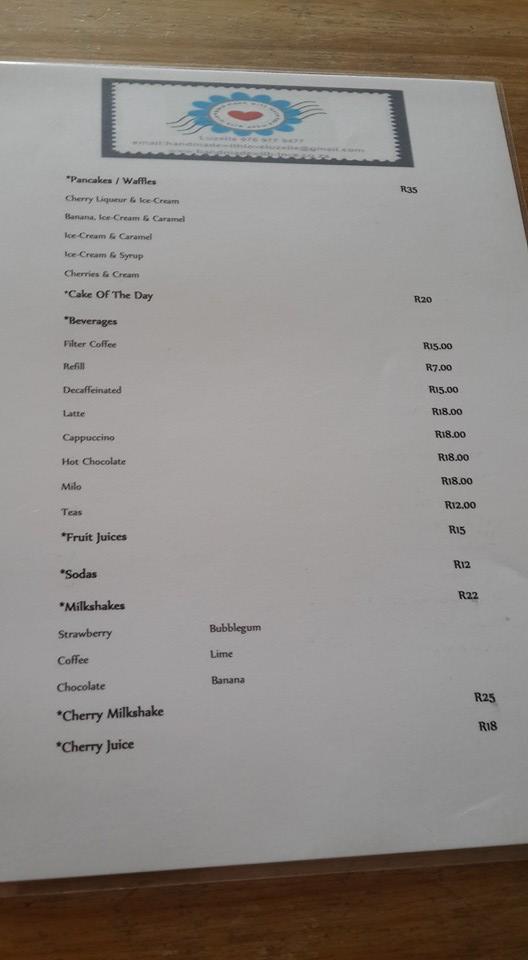 Menu at Handmade With Love steakhouse, Ficksburg