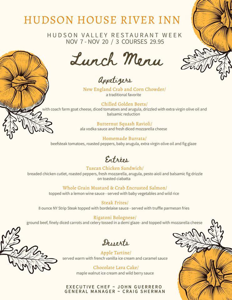 Menu at Hudson House River Inn pub & bar, Cold Spring