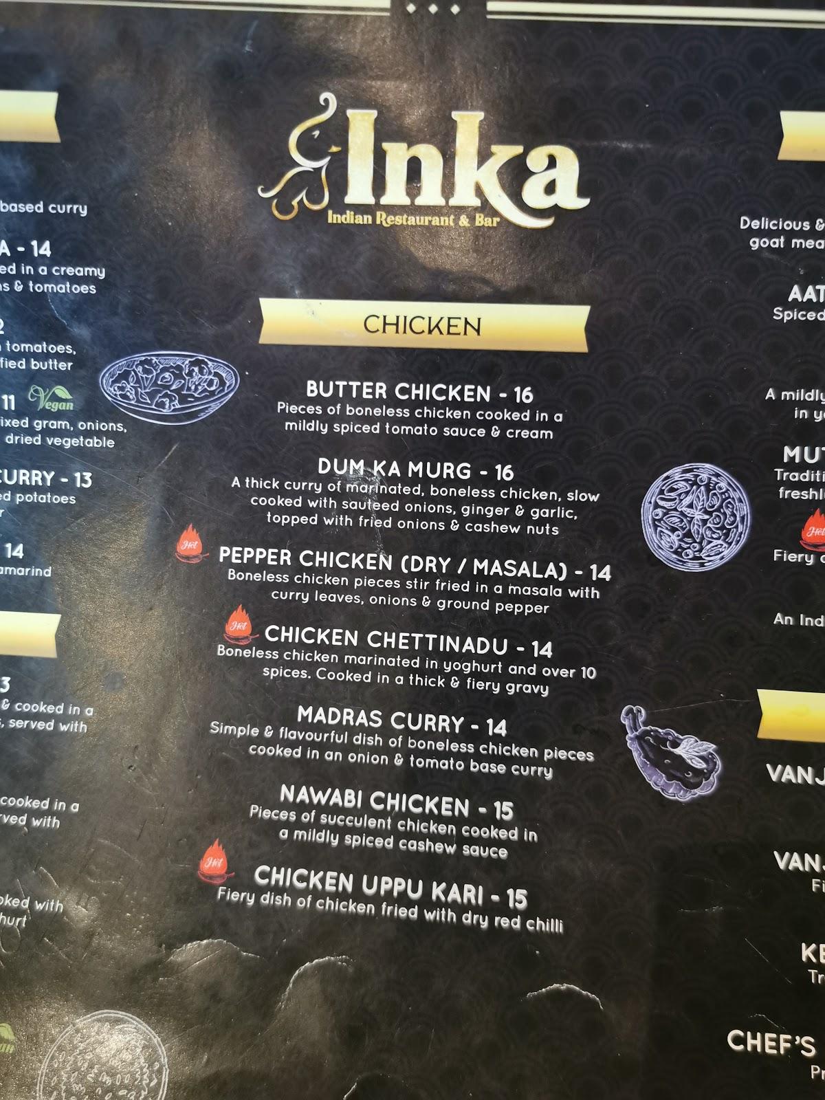 Menu at Inka - Indian Restaurant & Bar, Hawthorn