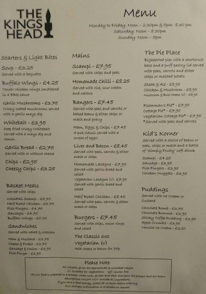 Menu at The Kings Head pub & bar, Sawston, 19 High St