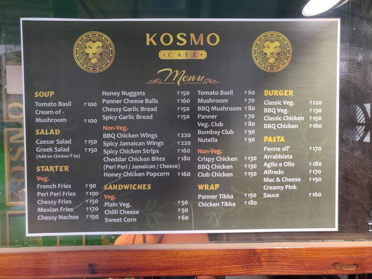 Menu at Kosmo cafe, Chennai