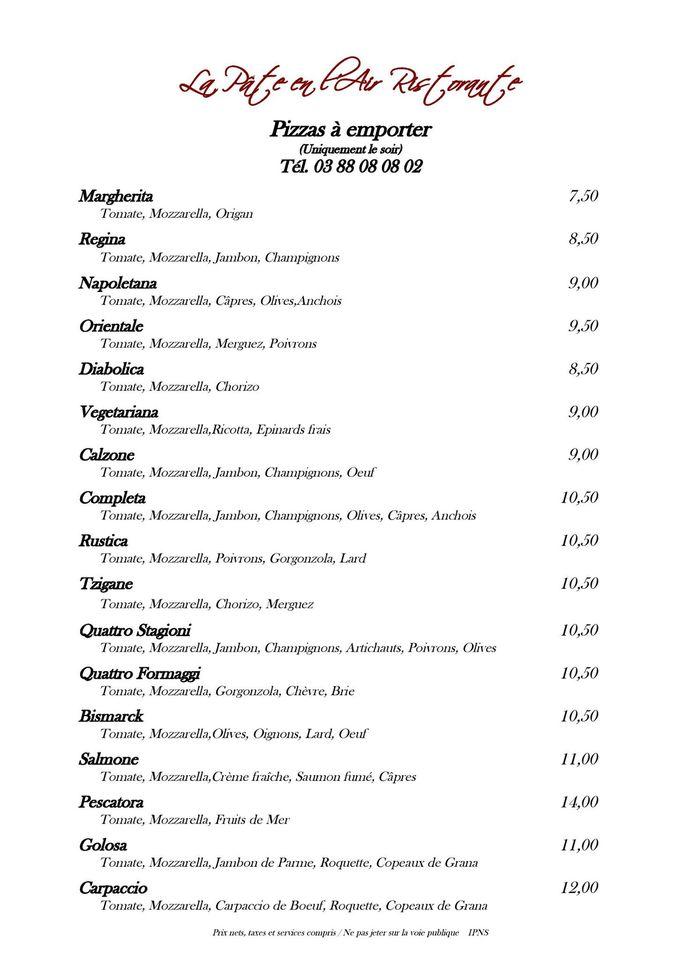 Menu at La Pâte en l'Air restaurant, Barr
