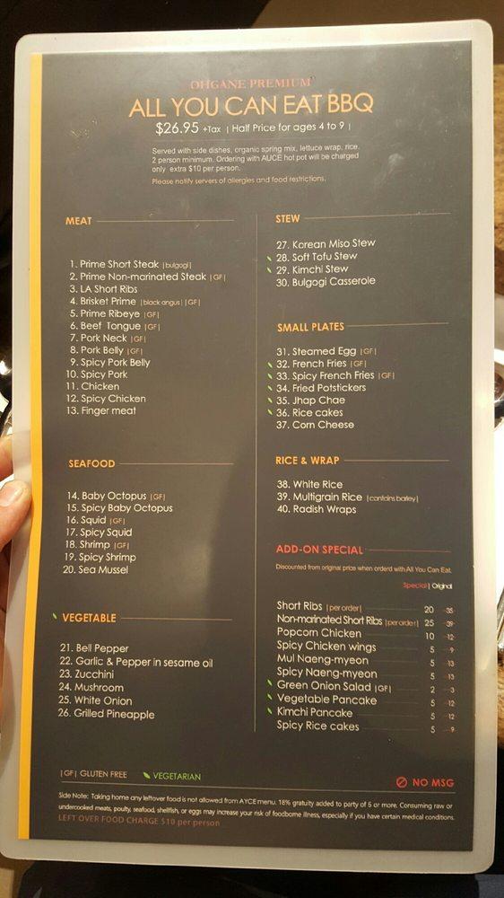 Menu at Ohgane Korean BBQ Concord, Concord