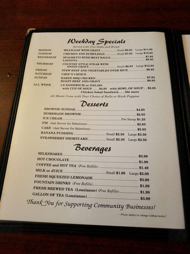 Menu at Old South Restaurant, Creedmoor