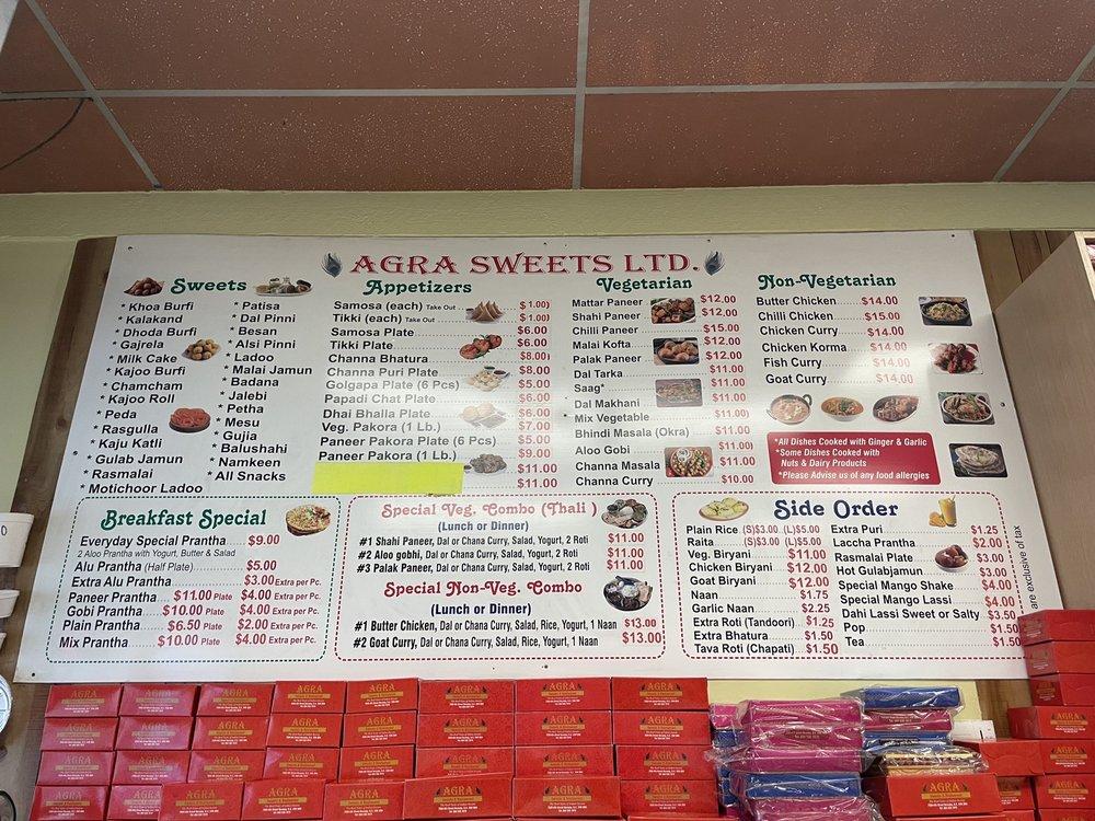 Menu at Agra Sweets desserts, Burnaby