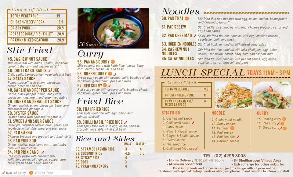 Menu at Andaman Thai Restaurant, Shellharbour