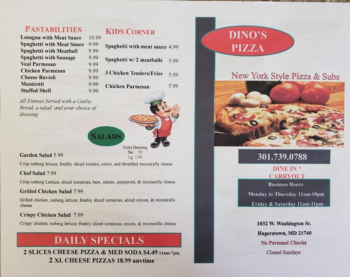 Menu at Dino's Pizza pizzeria, Hagerstown