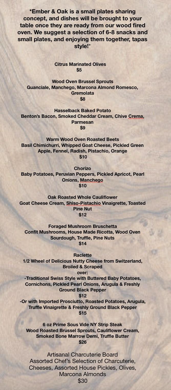Menu at Ember & Oak steakhouse, Melbourne