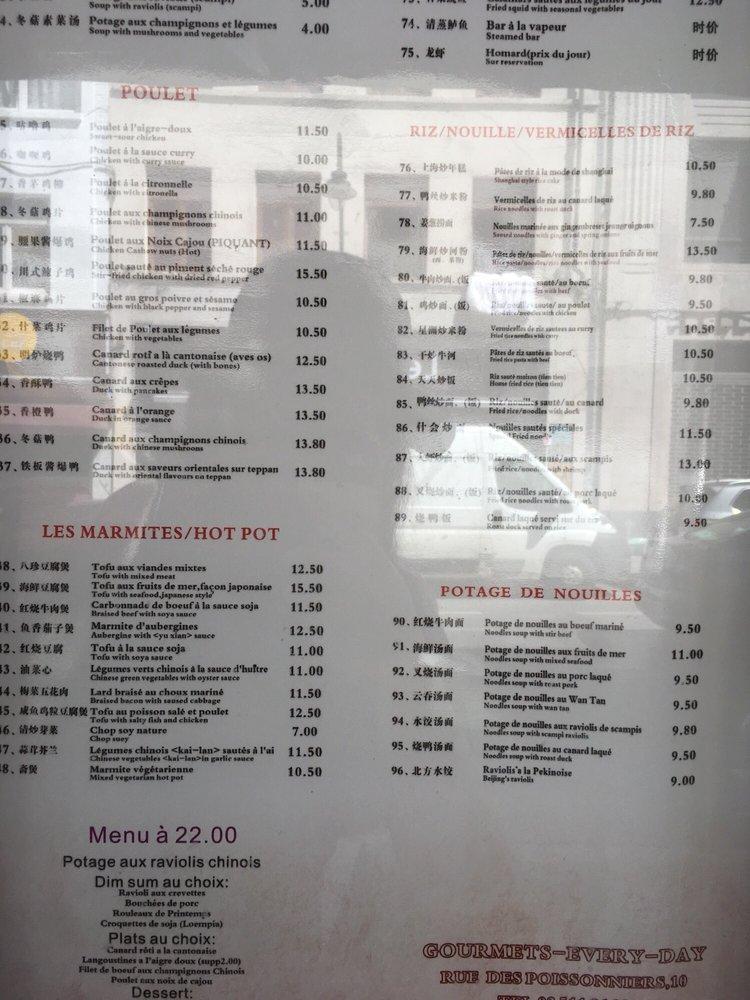 Menu at Gourmets Everyday, Brussels, Rue des Poissonniers 10