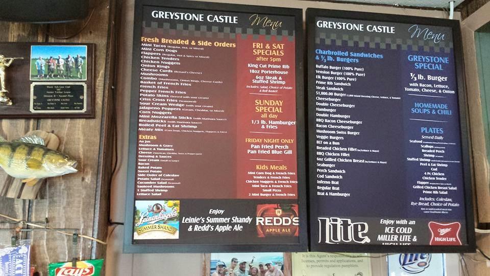 Menu at Greystone Castle pub & bar, Sturgeon Bay