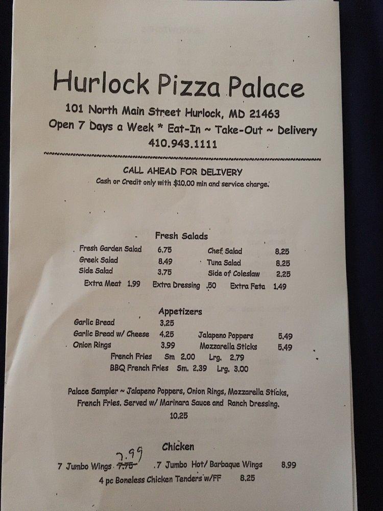 Menu at Hurlock Pizza Palace pizzeria, Hurlock