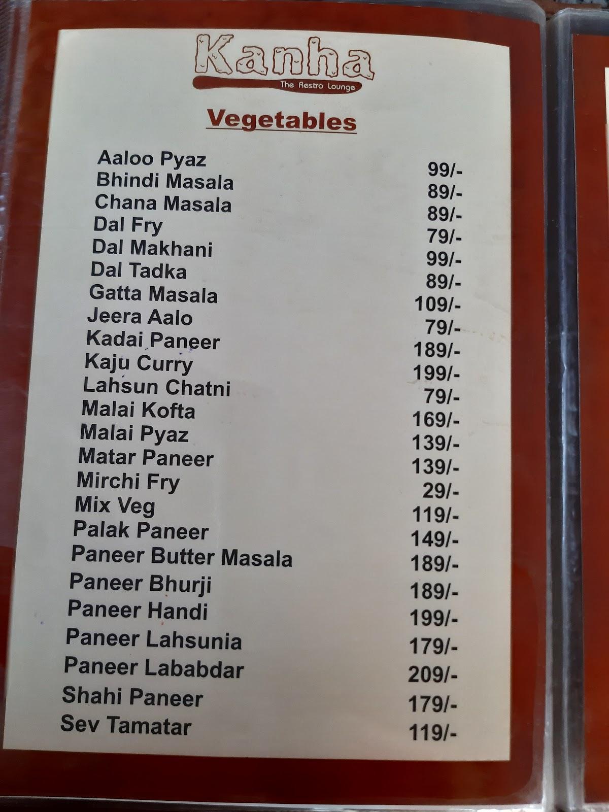 Menu at Kanha The Restro Lounge, Kuchaman City