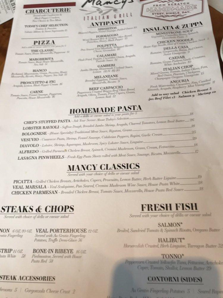 Menu at Mancy's Italian Grill pizzeria, Toledo