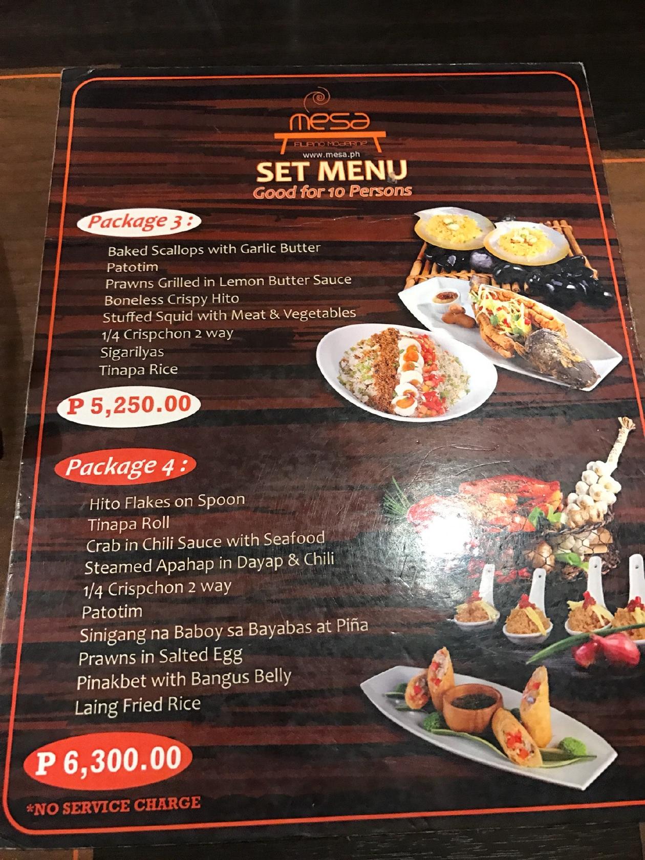 Menu at Mesa Filipino Moderne restaurant, General Santos City