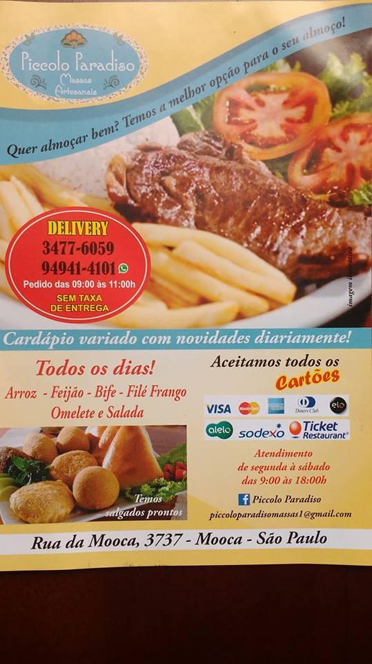 Menu at Piccolo Paradiso restaurant, São Paulo