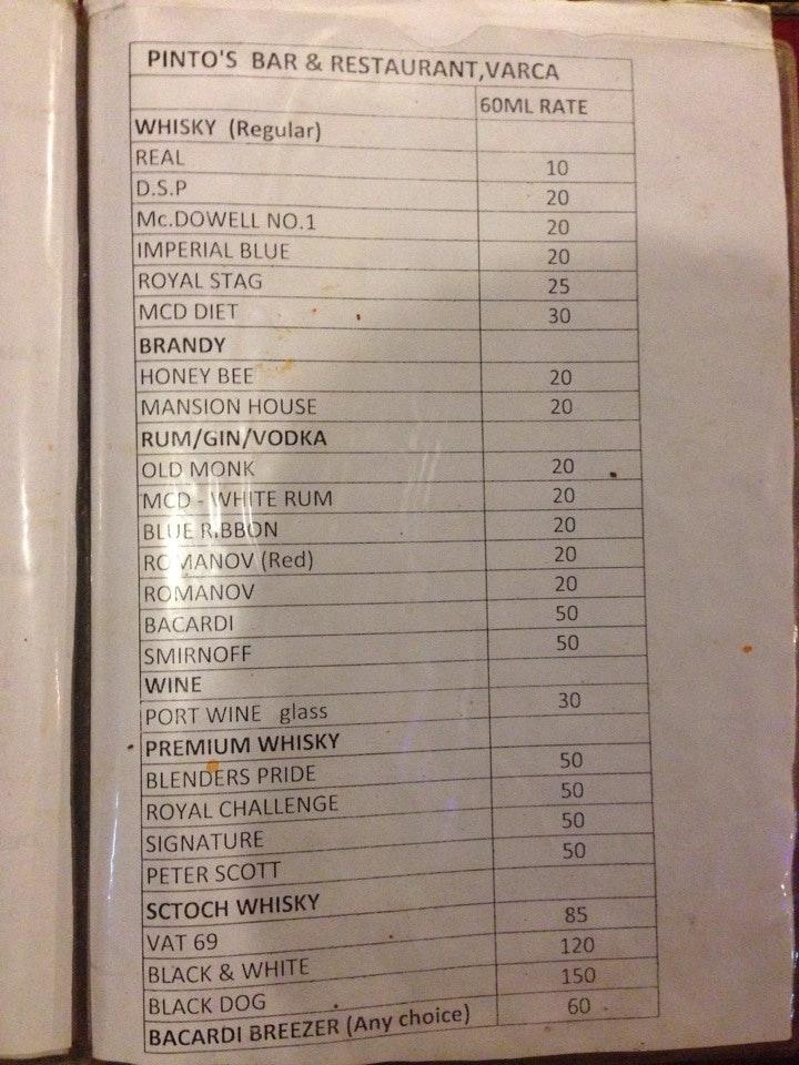 Menu at Pinto Bar & Restaurant, Varca, 6WGV+HXF
