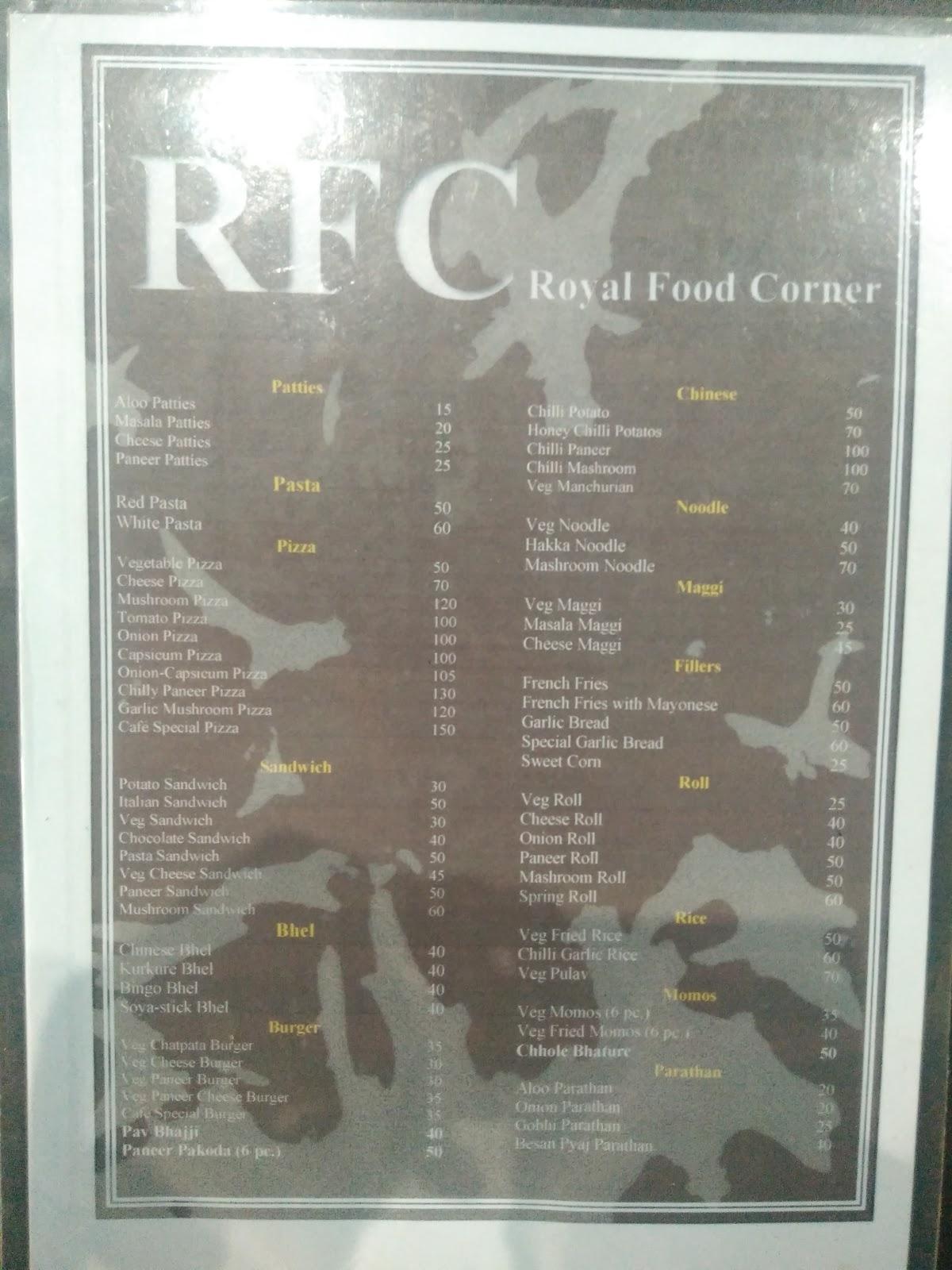 Menu at Royal Food Corner, Neem Ka Thana