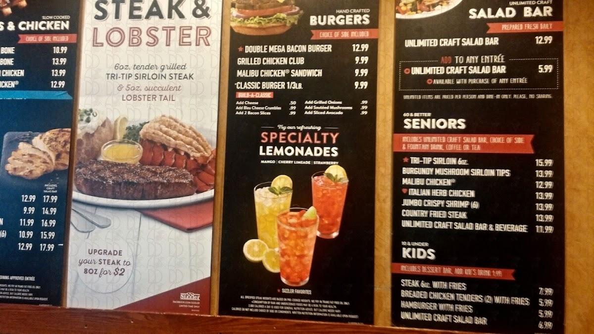 Carta de parrilla Sizzler, Flagstaff, S Milton Rd