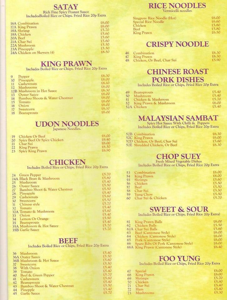 Menu at Starry Sky Takeaway fast food, Prestwick