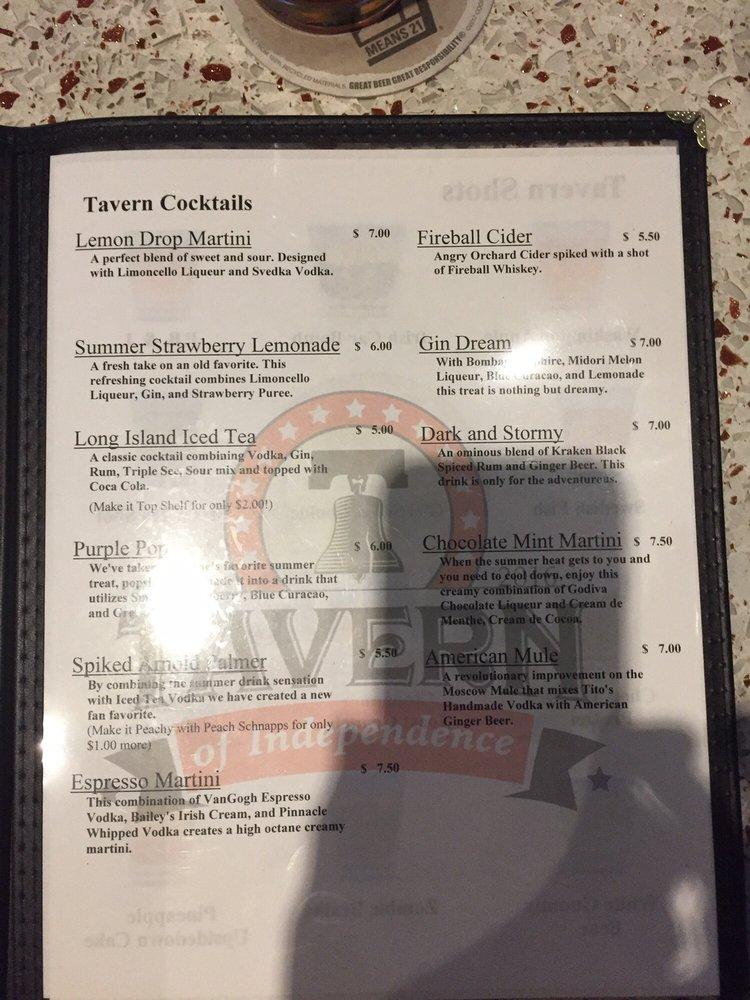 Menu at Tavern of Independence pub & bar, Independence