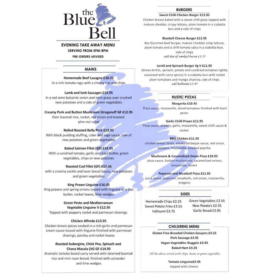 Menu at The Blue Bell Bistro pub & bar, New Quay