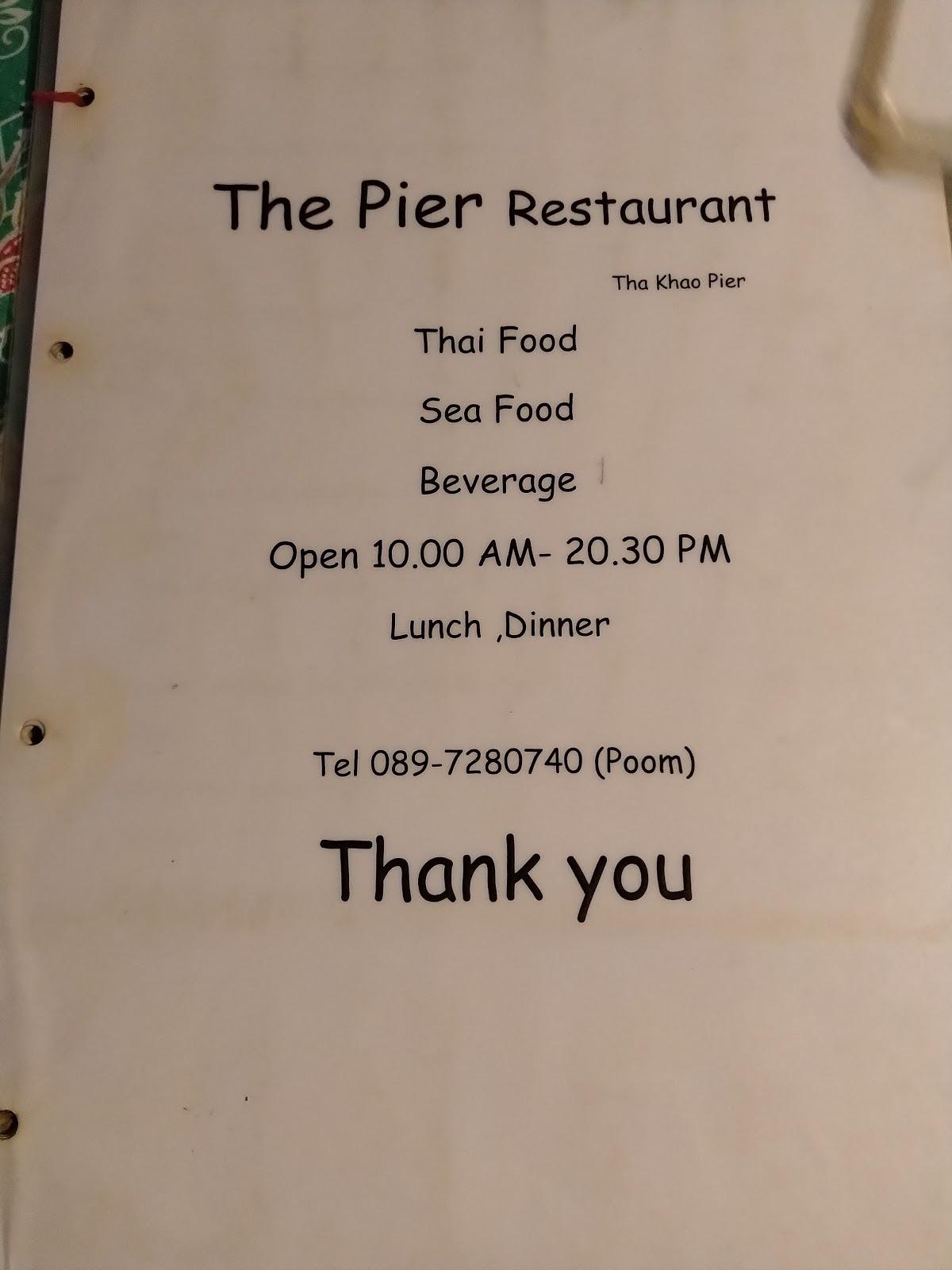 Menu at The Pier Restaurant, Ko Yao Noi