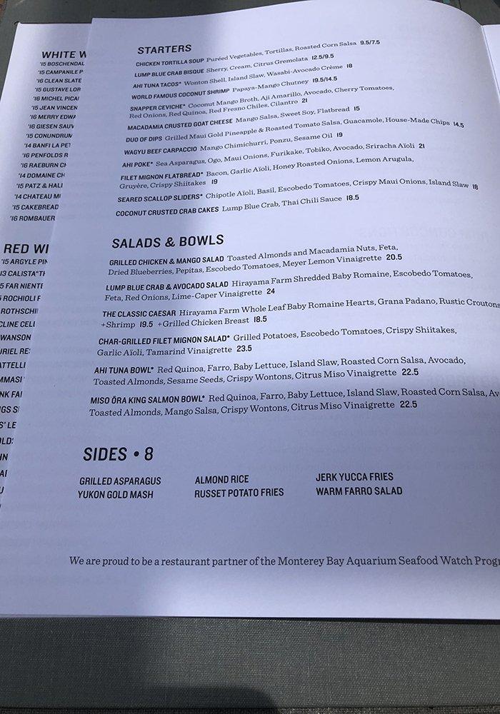 Menu at Tommy Bahama Restaurant, Bar & Store, Honolulu