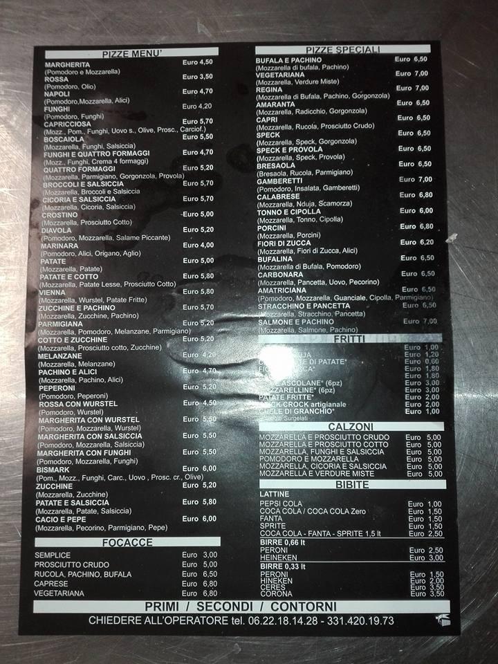 Menu da Art Pizza pizzeria, Roma, Via Mattè Trucco