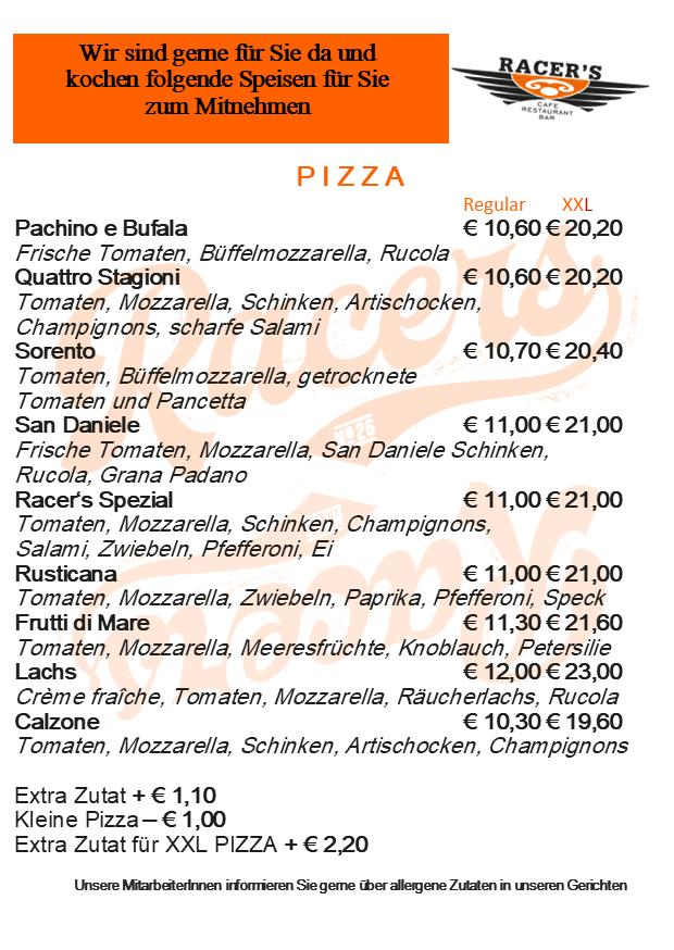 Speisekarte von Racer's pub & Bar, Villach
