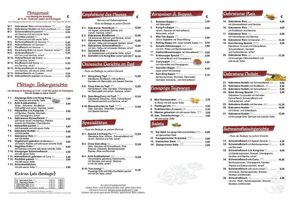 Menu at The Original China Town restaurant, Coburg