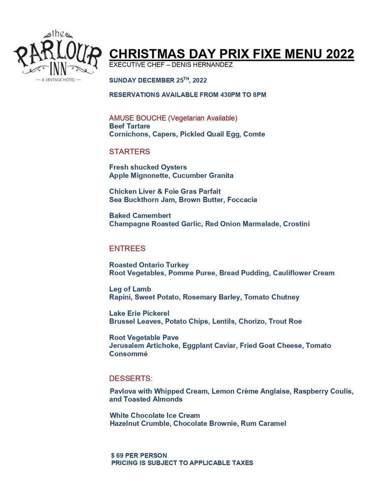 Menu at The Parlour Inn Restaurant, Stratford