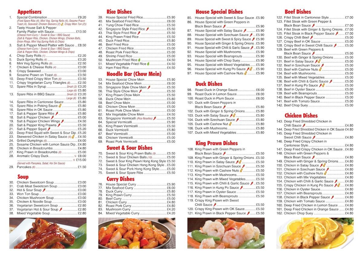 Menu at tasty house chinese take away restaurant, Morecambe