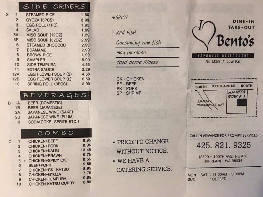 Menu at I Love Bento's restaurant, Kirkland
