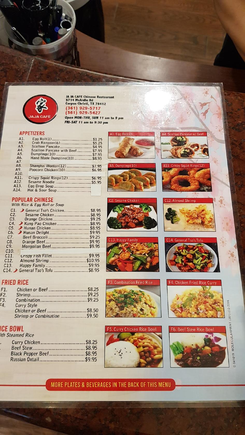 Menu at JaJa Cafe, Corpus Christi