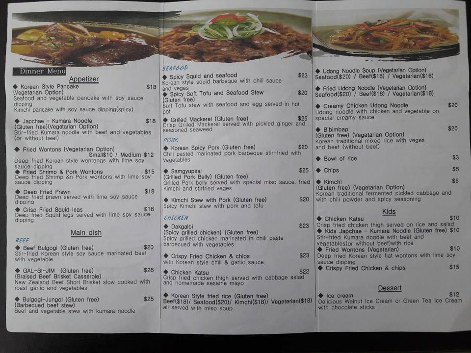 Menu at Korean Bistro yeon restaurant, Vietnam