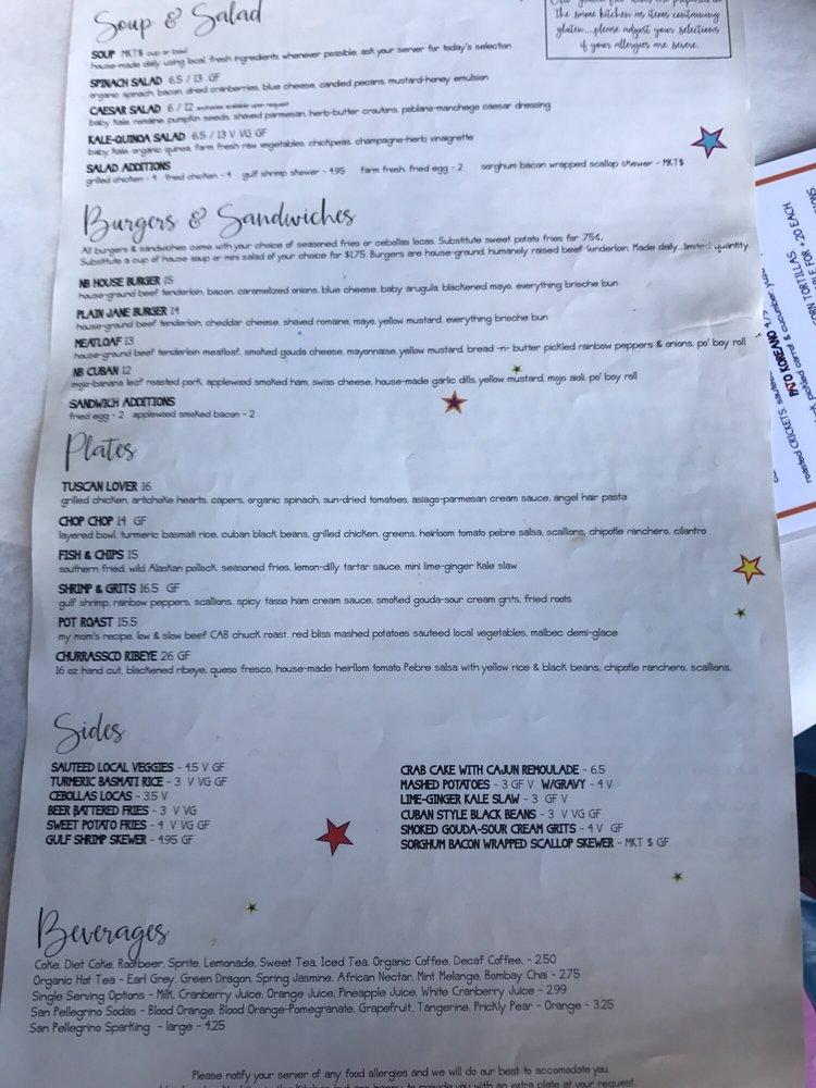 Menu at Never Blue restaurant, Hendersonville