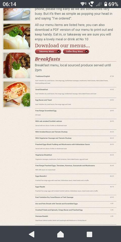 Menu at No 10 Coffee Shop cafe, Hornsea