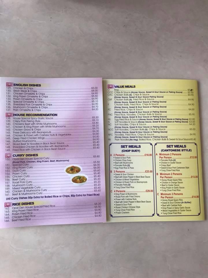 Menu at Opalden restaurant, Aberkenfig