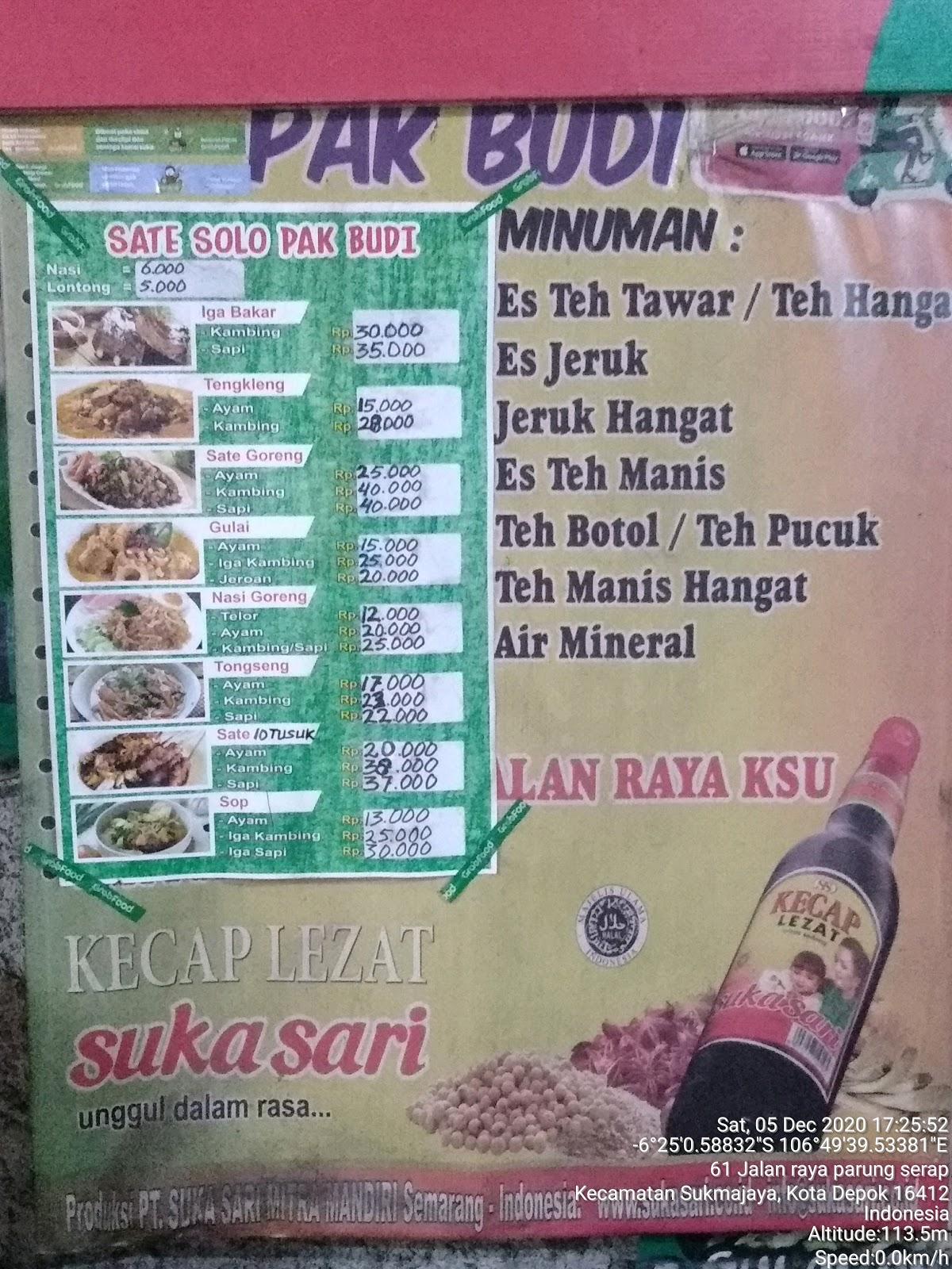 Menu at TONGSENG KHAS SOLO Pak Budi restaurant, Depok
