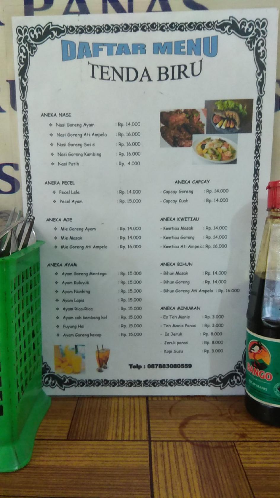 Menu at Tenda Biru restaurant, Cimahi