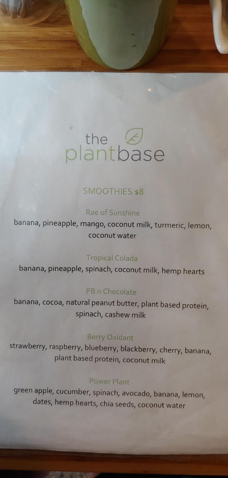 Menu at The Plant Base restaurant, Amherstburg