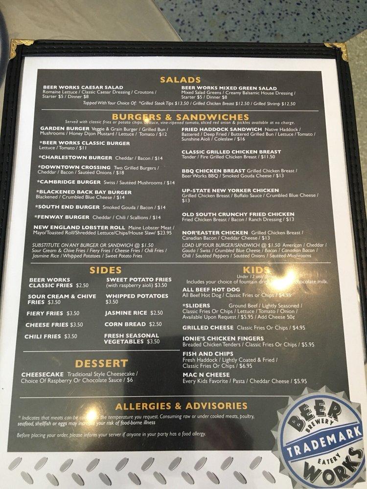 Menu at Beer Works pub & bar, Boston, Terminal C
