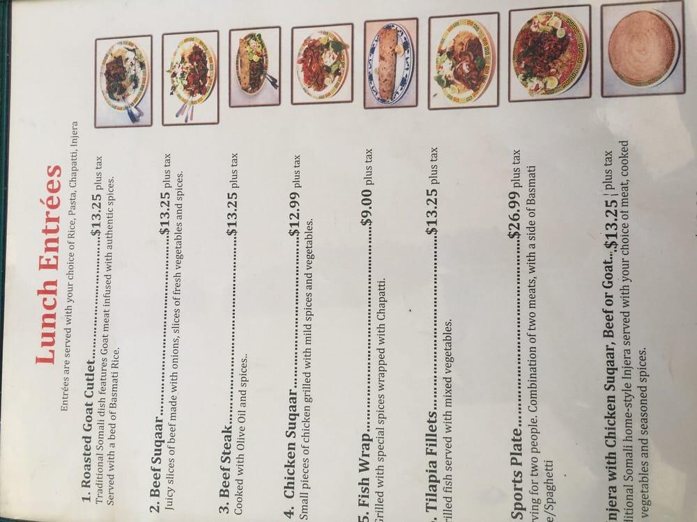 Menu at Jubba Somali Restaurant, San Jose