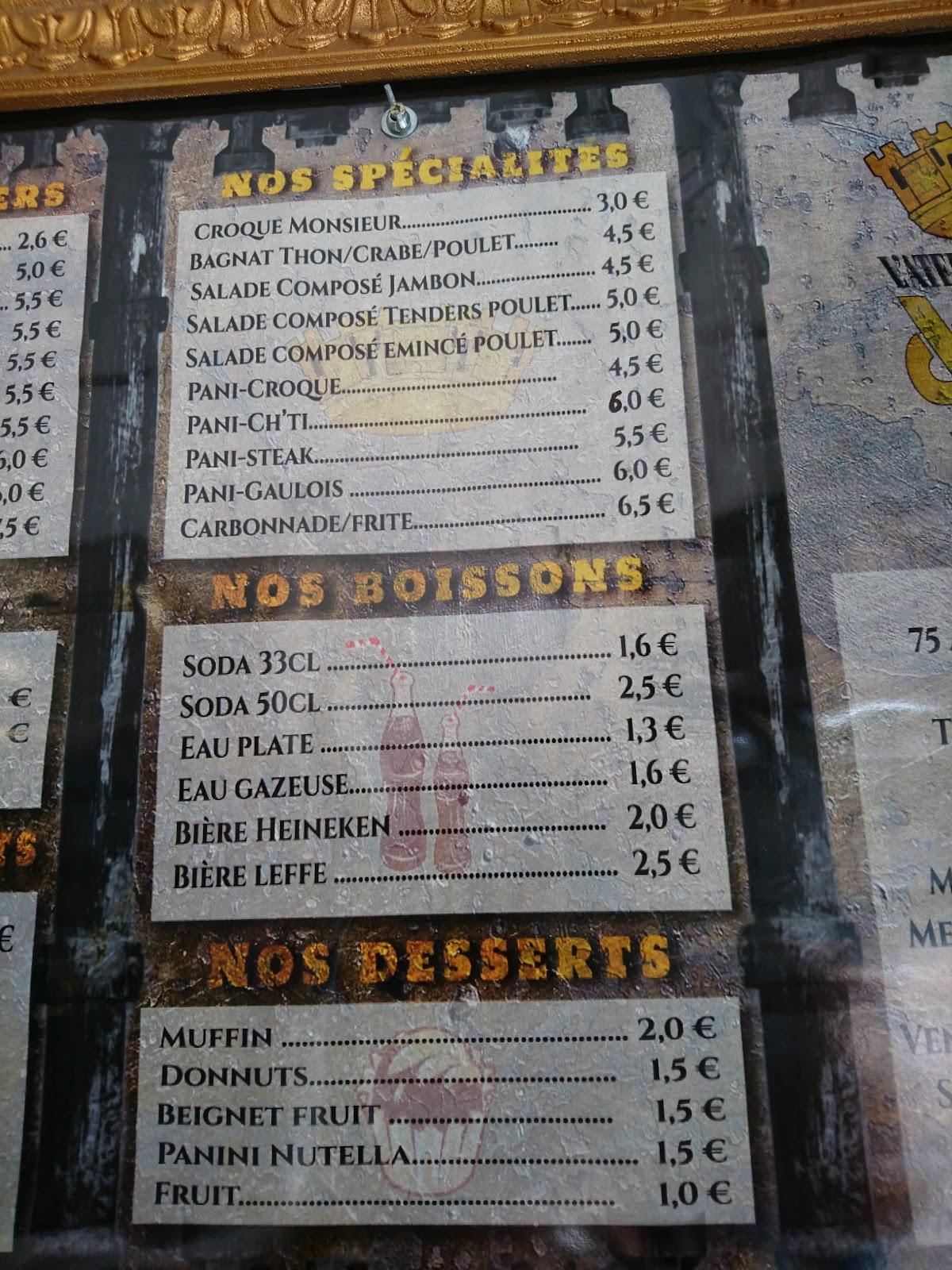 Menu au L'ATELIER DE LA FRITE fast food, Gravelines